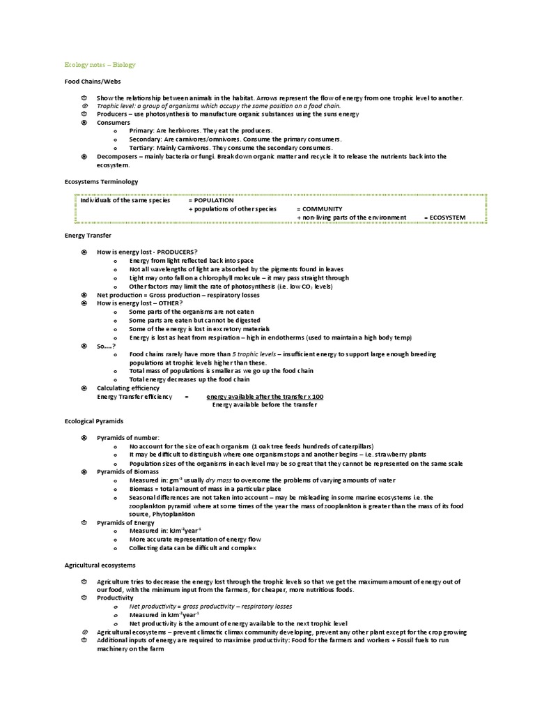 Ecology Notes | PDF | Food Web | Agriculture