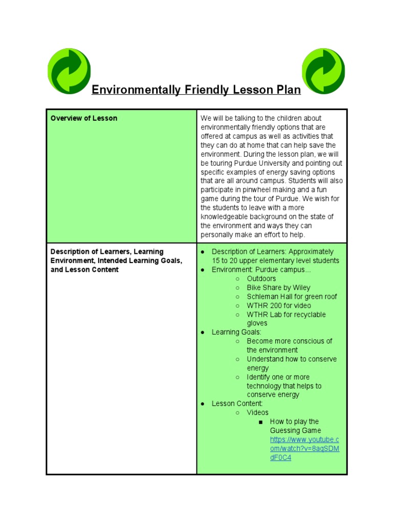 Eco-Friendly Lesson Plan for Kids | PDF | Lesson Plan | Educational ...