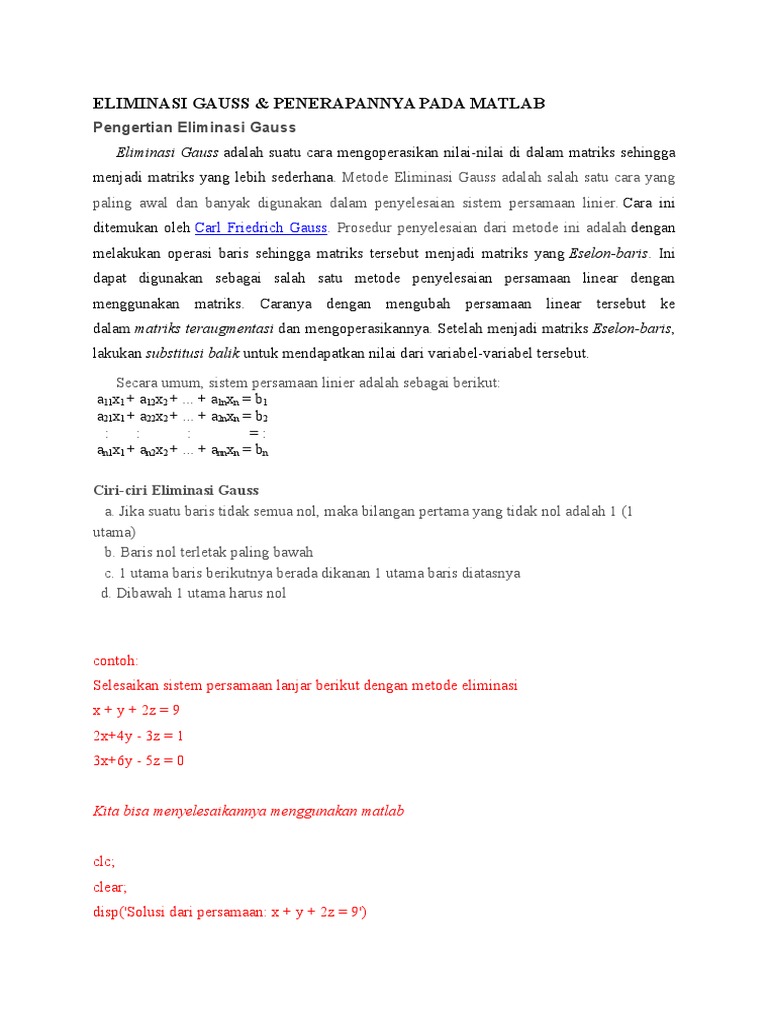 Eliminasi Gauss | PDF | Metode & Bahan Ajar