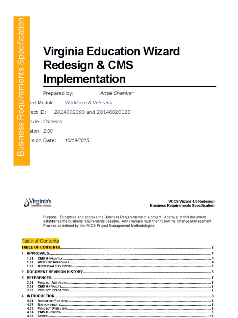 BRD-VCCS Sample | PDF | Information Technology Management | Business