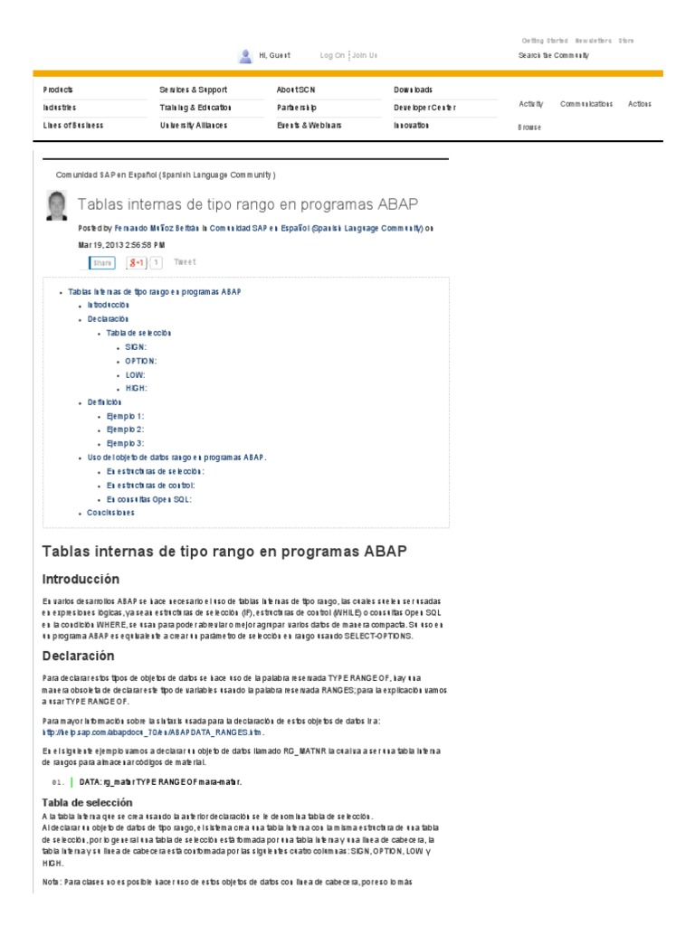 Tablas Internas de Tipo Rango en Programas ABAP - SCN | Descargar gratis PDF | SQL | Tabla (base ...