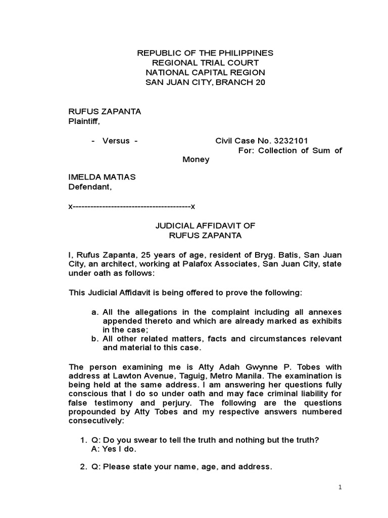 Judicial Affidavit for Legal Forms | Affidavit | Perjury | Free 30-day ...