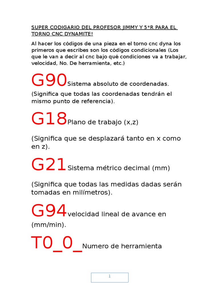 Codigos para el torno CNC DYNAMITE | Control numerico | Ciencia y Tecnología