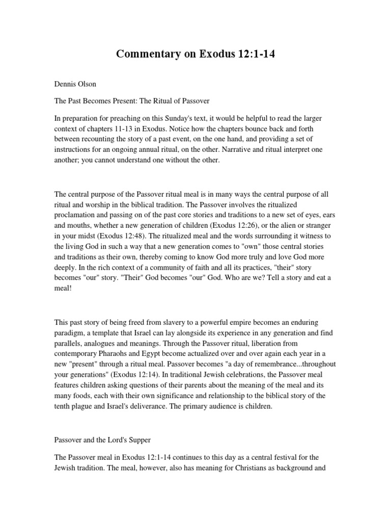 Commentary on Exodus 12:1-14 | PDF | Passover | Book Of Exodus