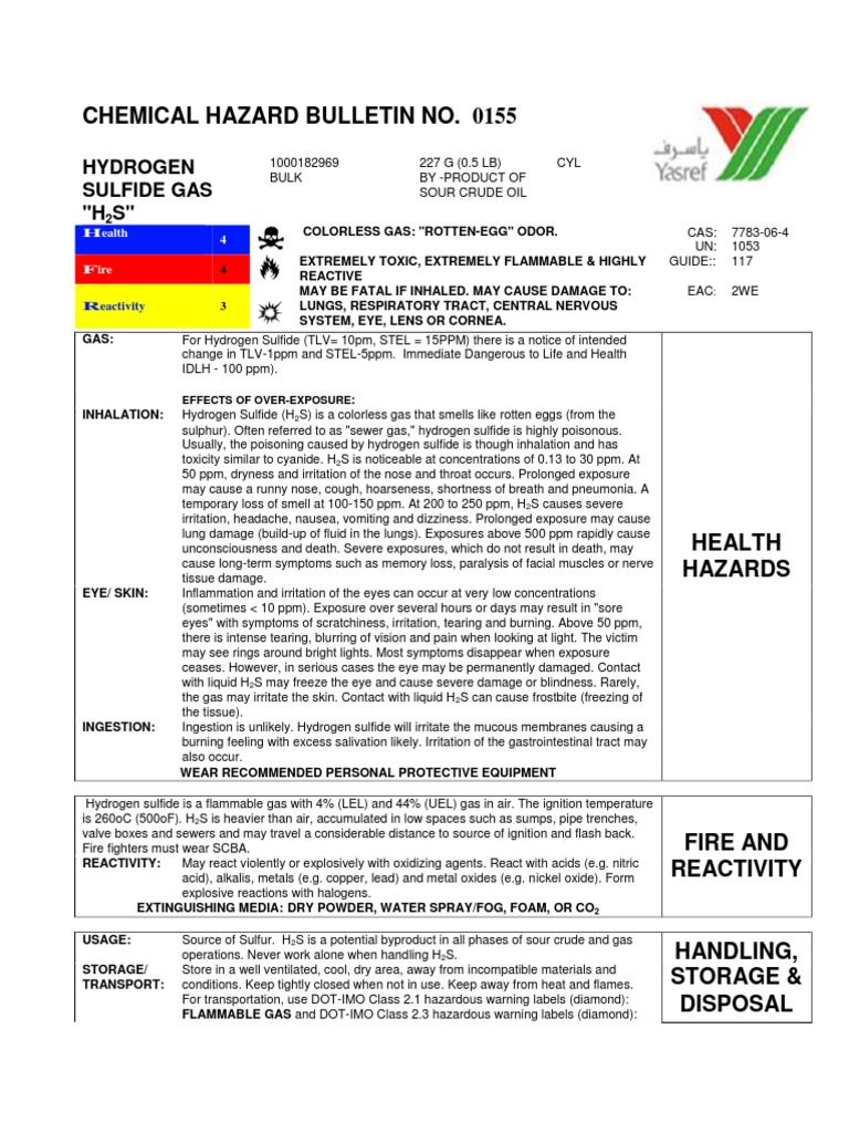 H2S Safety | PDF | Chemical Substances | Chemistry