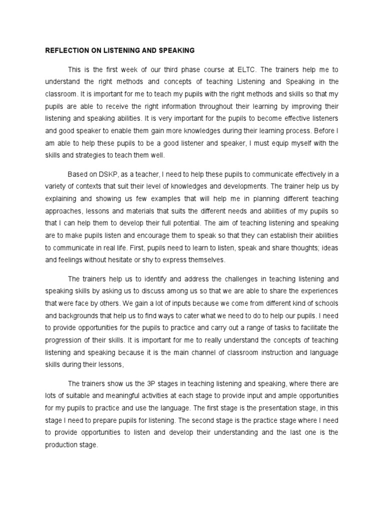 Reflection On Listening and Speaking | PDF | Learning | Teachers