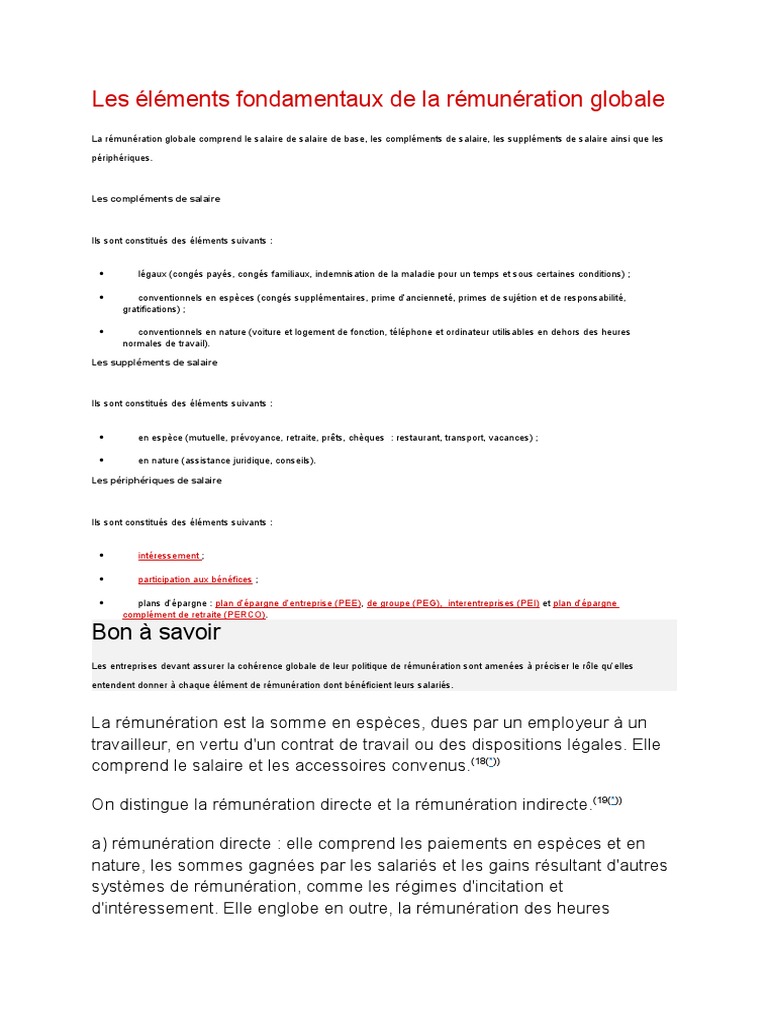 Éléments de la Rémunération Globale | PDF | Salaires | Économie