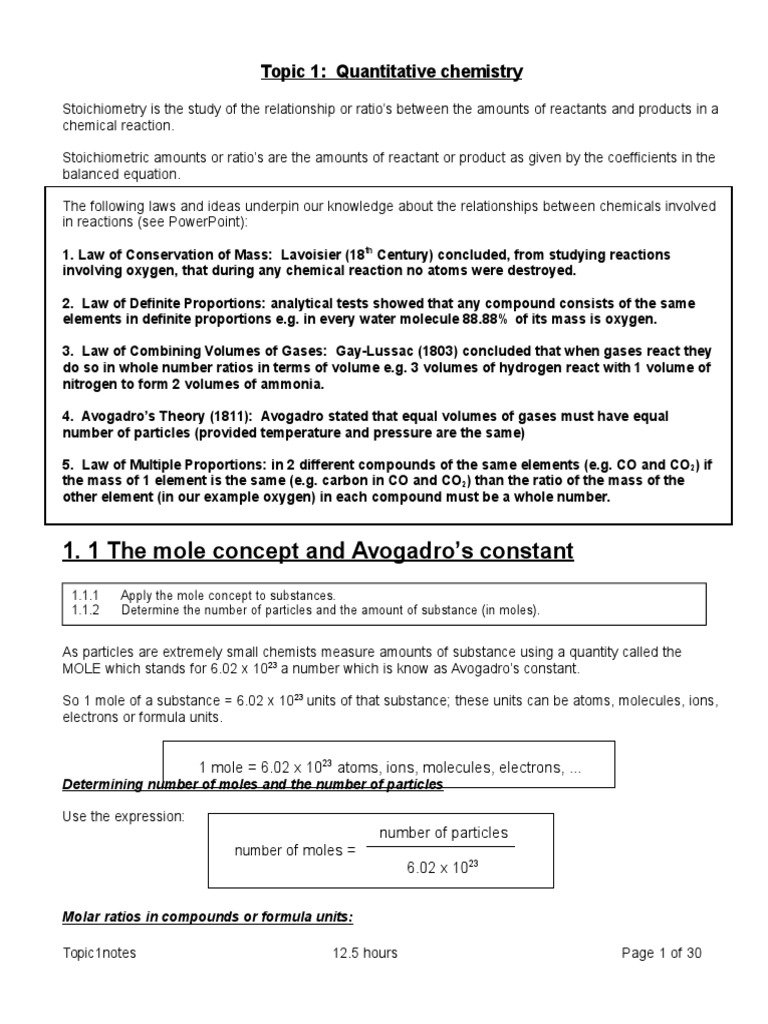Quantitative Chemistry: Understanding Stoichiometry, the Mole Concept ...