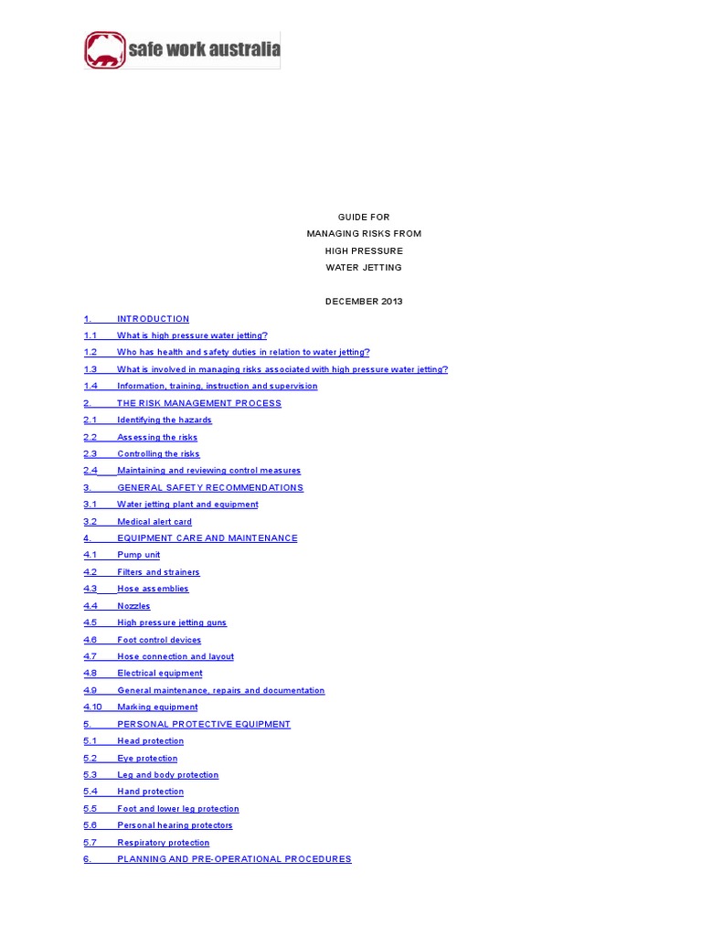 High Pressure Water Jetting Format | PDF | Personal Protective ...
