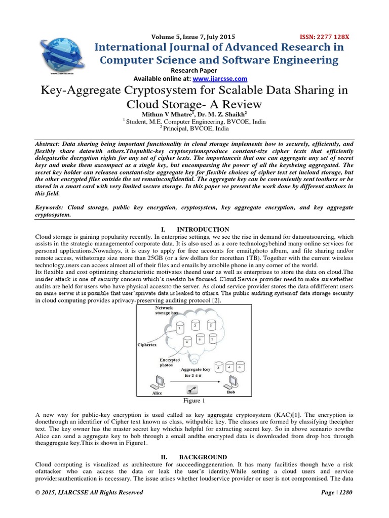 Key-Aggregate Cryptosystem For Scalable Data Sharing in Cloud Storage-A Review | PDF | Key ...