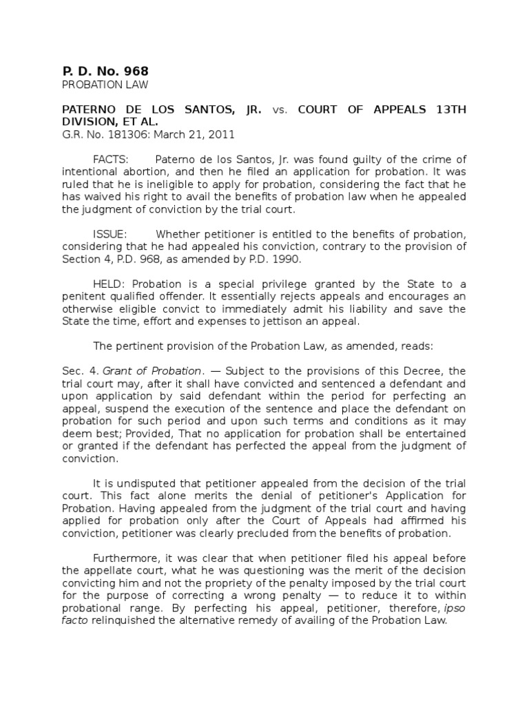 Probation Law Digested Cases | PDF | Probation | Sentence (Law)