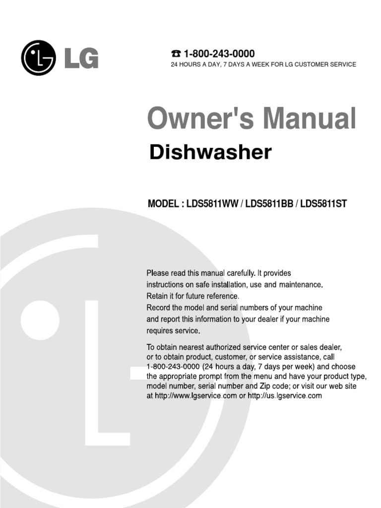 LG Dishwasher Manual | Dishwasher | Manufactured Goods