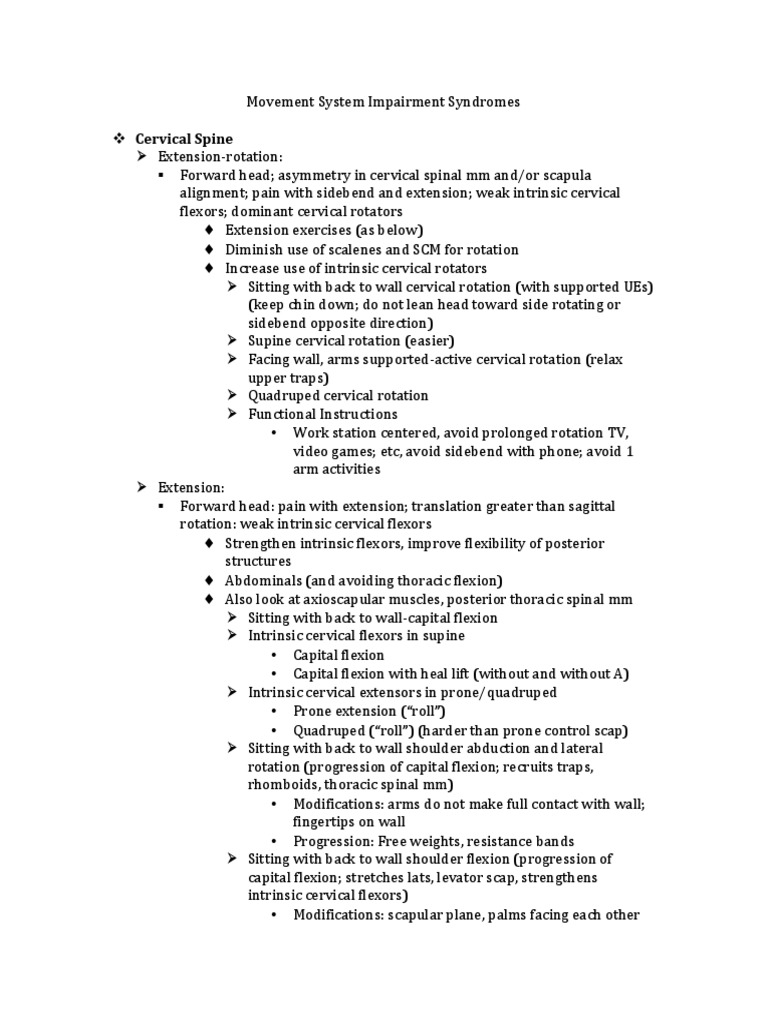 Movement System Impairment Syndromes | PDF | Anatomical Terms Of Motion ...