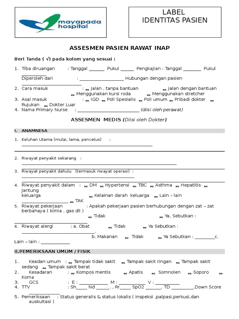 Pengkajian Awal Pasien Rawat Inap | PDF