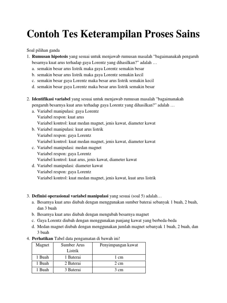 Contoh Tes Keterampilan Proses Sains2 | PDF | Sains & Matematika