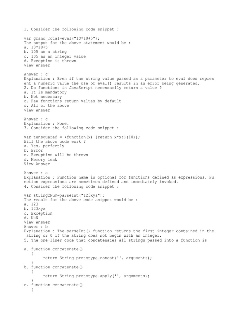 Javascript Interview Pdf Parameter Computer Programming Java Script 