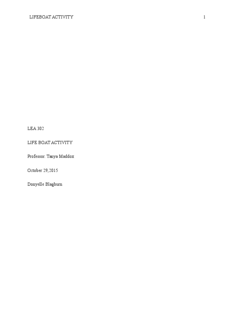 Lifeboat Activity | PDF | Value (Ethics) | Morality Lifeboat Activity | PDF | Value (Ethics) | Morality