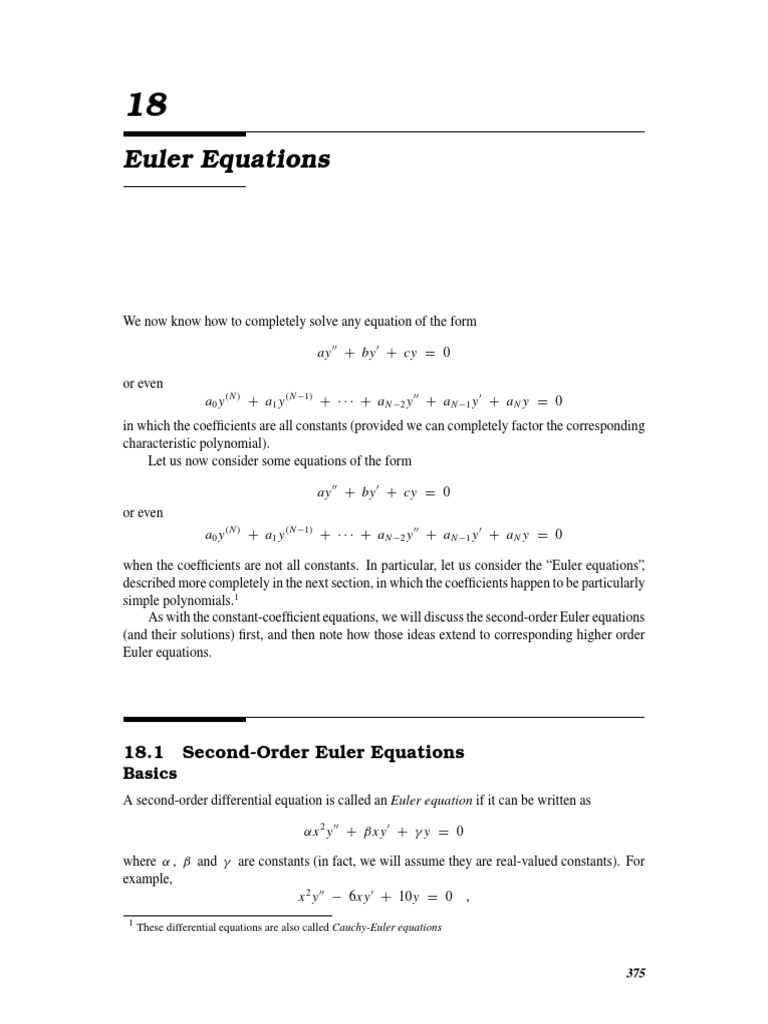 Euler Eqns | PDF | Ordinary Differential Equation | Equations