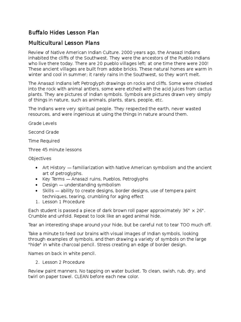 Buffalo Hides Lesson Plan Multicultural Lesson Plans | PDF | Ancestral ...