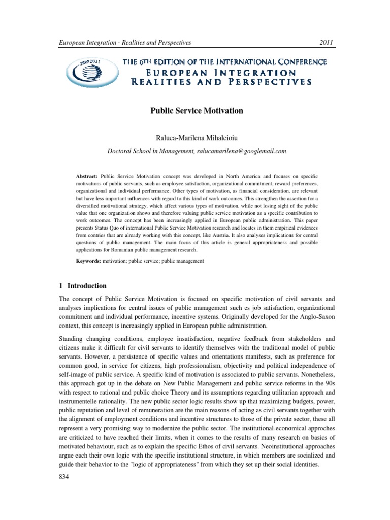 Public Service Motivation Public Service Motivation | PDF | Motivation | Motivational