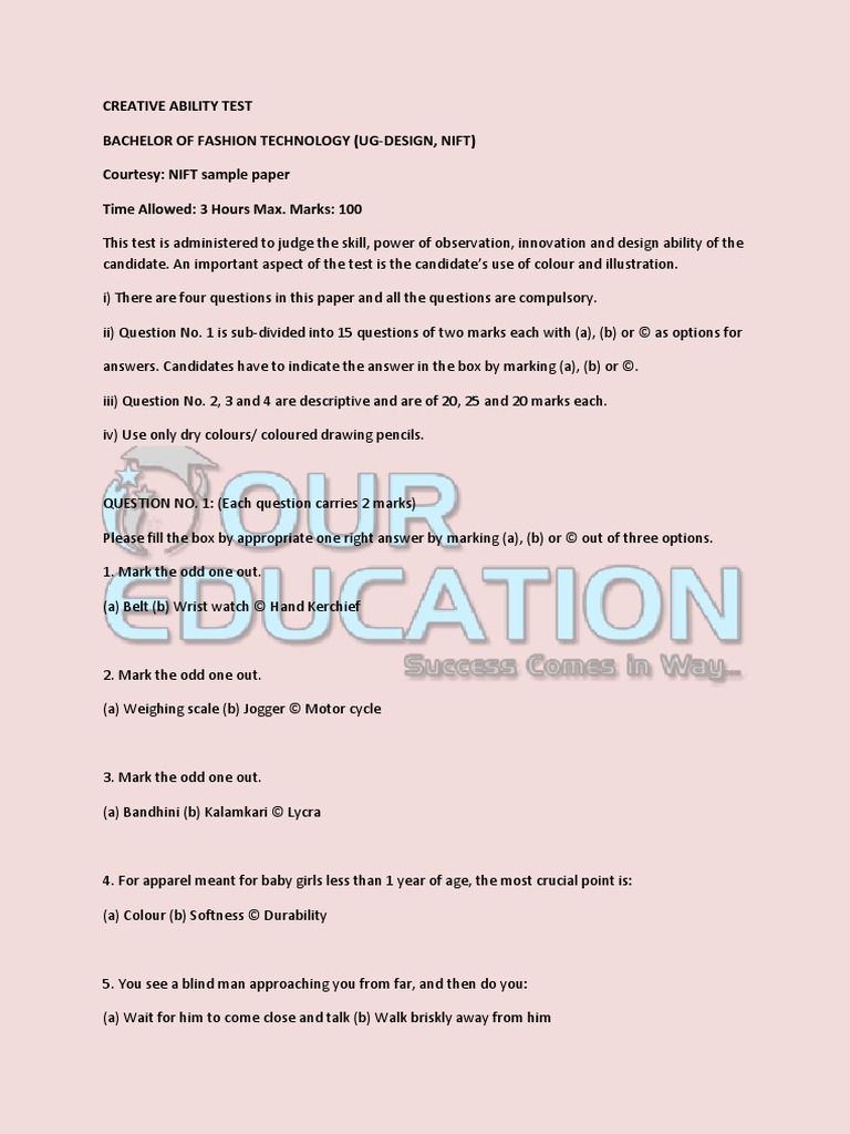 Creative Ability Test For NIFT | PDF