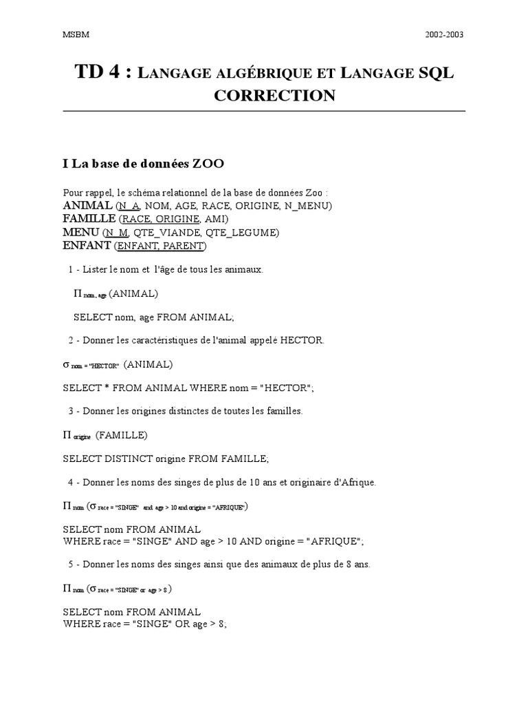 Td4 SQL Correction | PDF | SQL | Bien-être