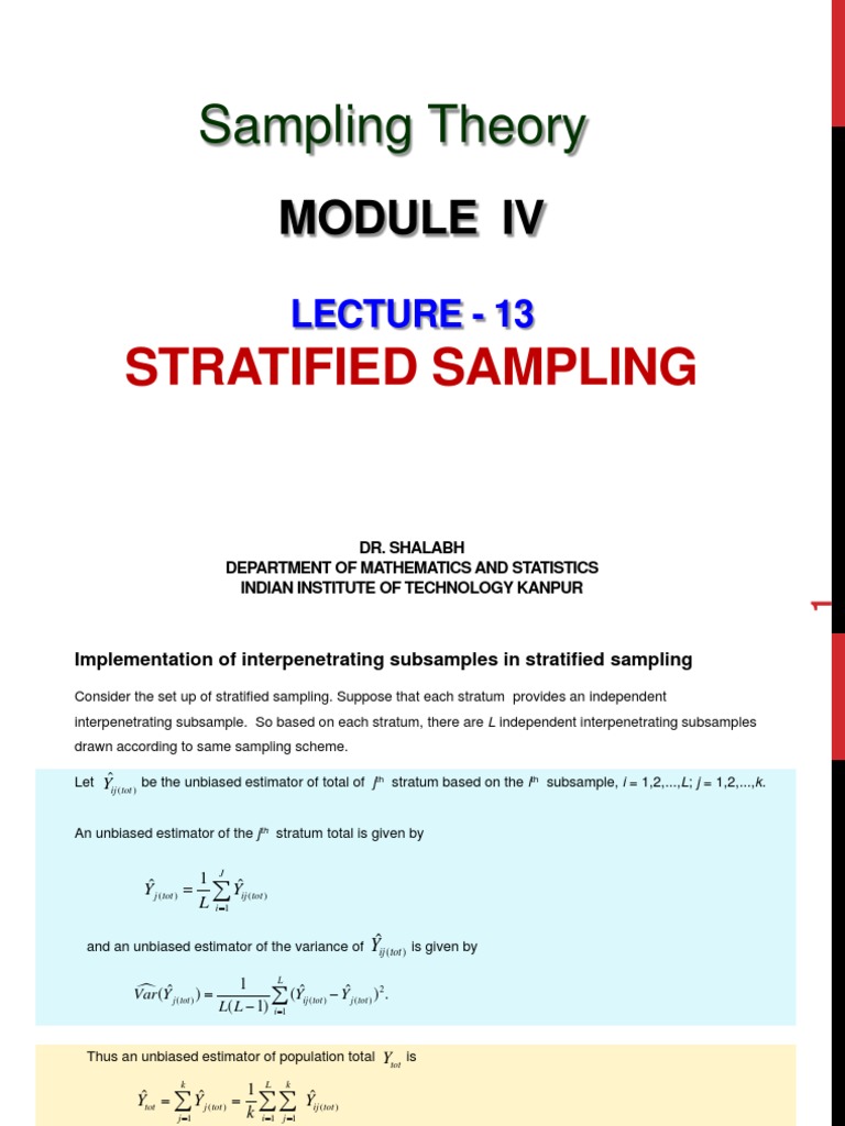 Lecture 13 NPTEL SAMPLING THEORY | PDF | Stratified Sampling | Sampling ...