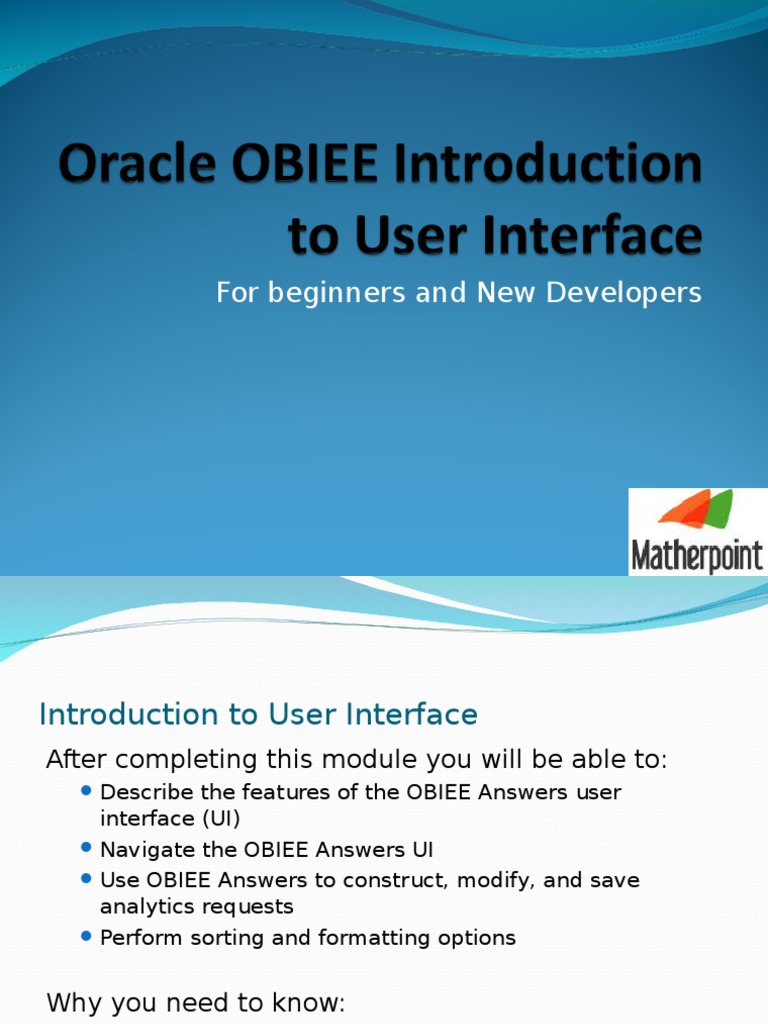 Intro User Interface OBIEE Answers | PDF | User Interface | Tab (Gui)