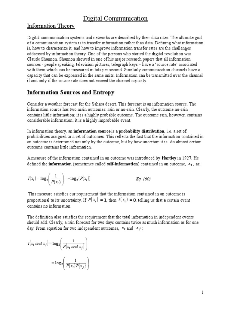 Digital Communication: Information Theory | PDF | Signal To Noise Ratio ...