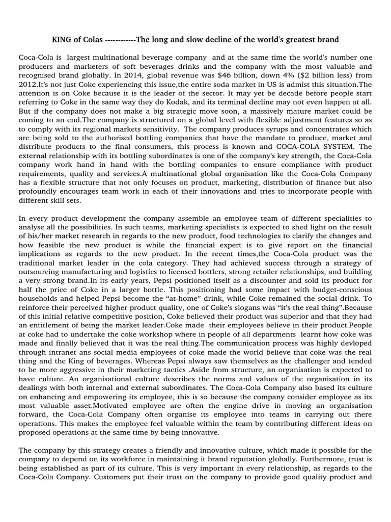 Coke Case | PDF | Coca Cola | The Coca Cola Company