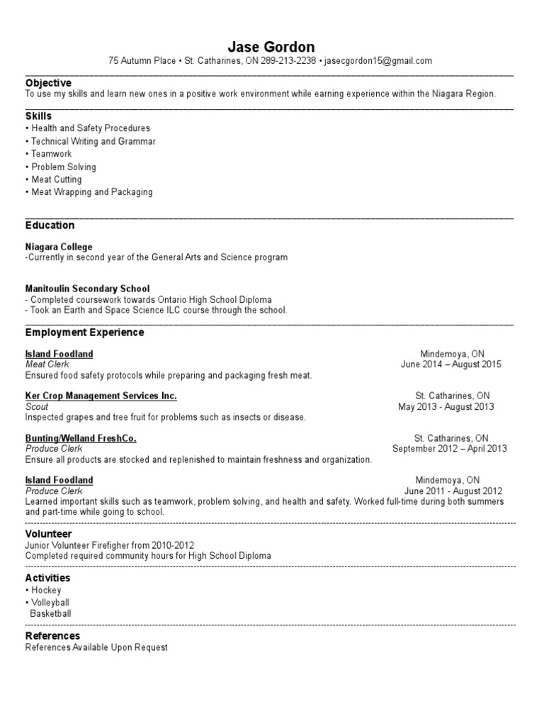 Jase Gordon's Resume and Skills Summary | PDF