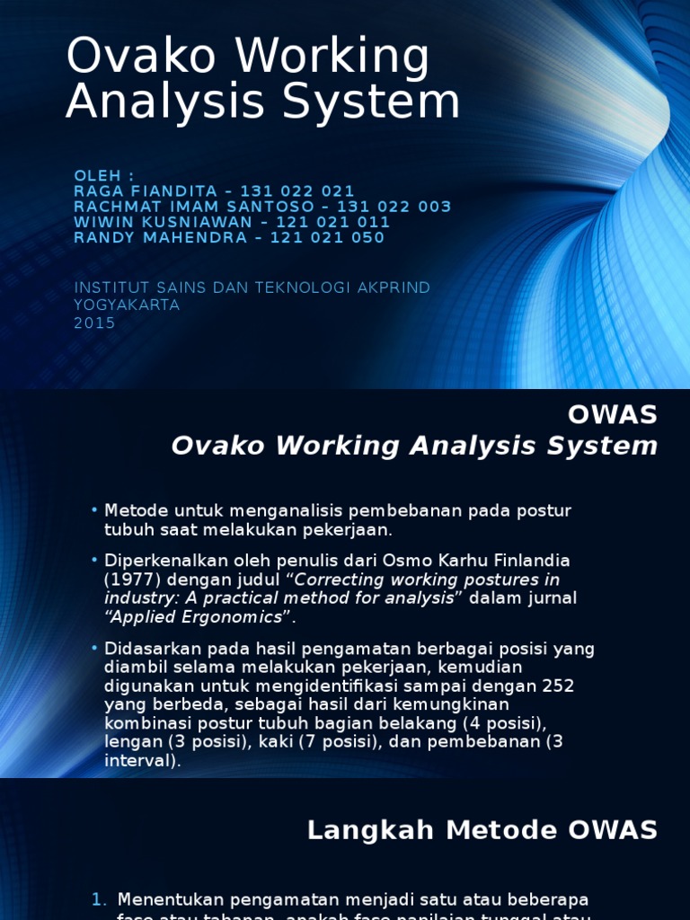 Ovako Working Analysis System (OWAS) | PDF