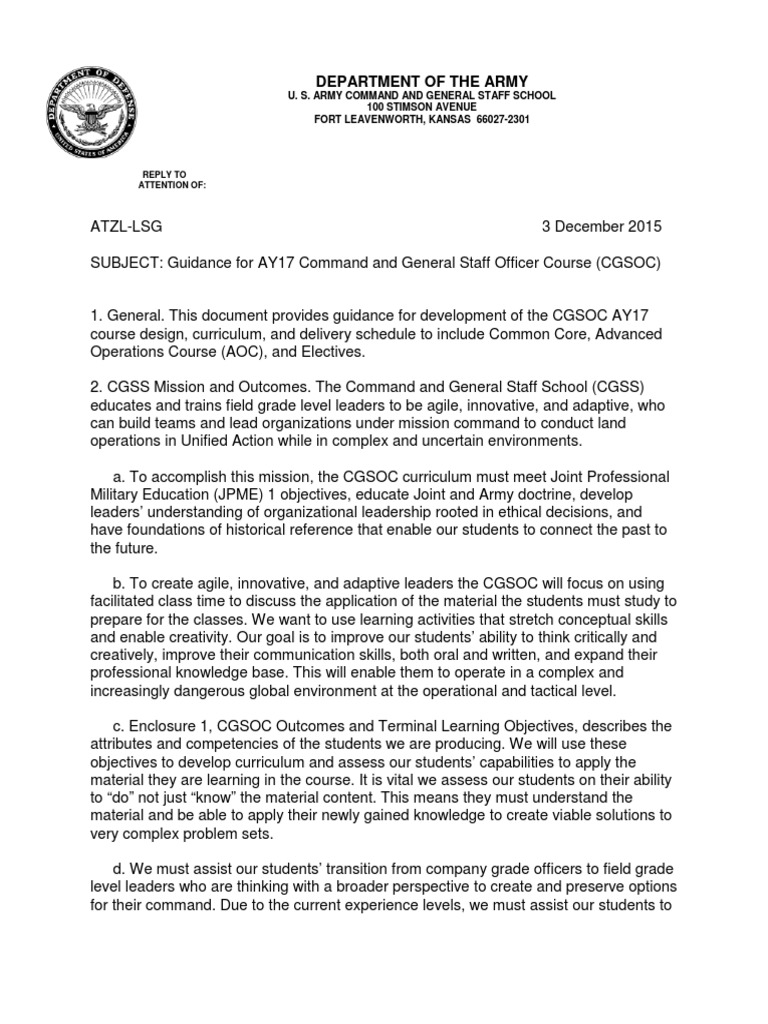 Guidance For AY17 Command and General Staff Officer Course (CGSOC ...
