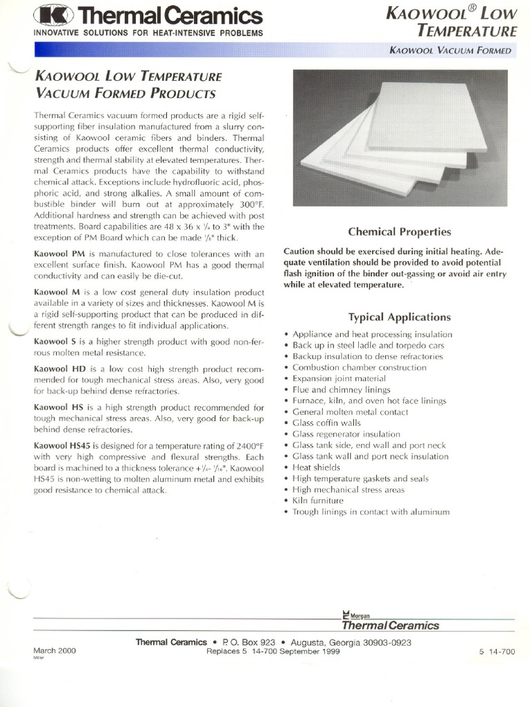 Kaowool Board Low Temperature PDF | PDF | Refractory | Thermal Insulation