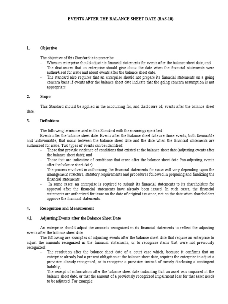 Events After Balance Sheet Date Guide | PDF | Going Concern | Balance Sheet
