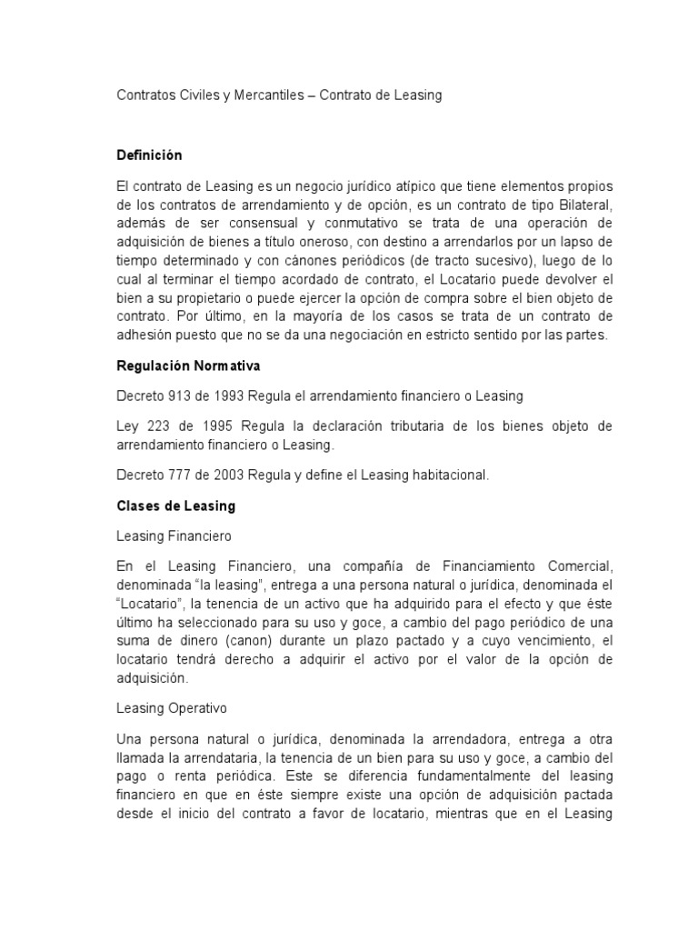 Contrato de Leasing | PDF | Arrendamiento | Economias
