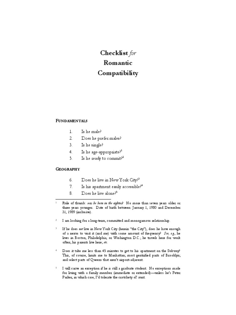Checklist For Romantic Compatibility | PDF | Business