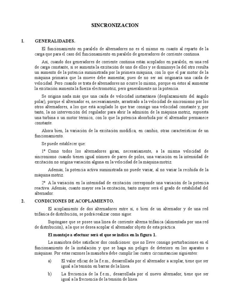 Sincronización de Motores | PDF | Generador eléctrico | Corriente eléctrica