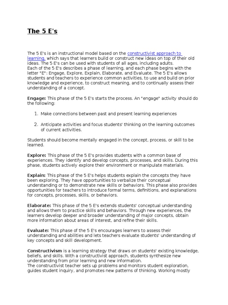 Understanding the 5 E's Model | PDF | Constructivism (Philosophy Of ...