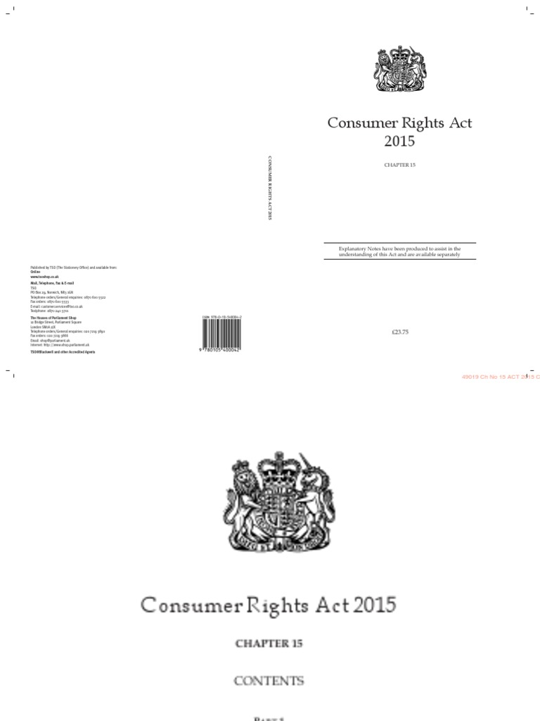 Consumer Rights Act 2015: 49019 CH No 15 Act 2015 Cover 7Mm Spine ...