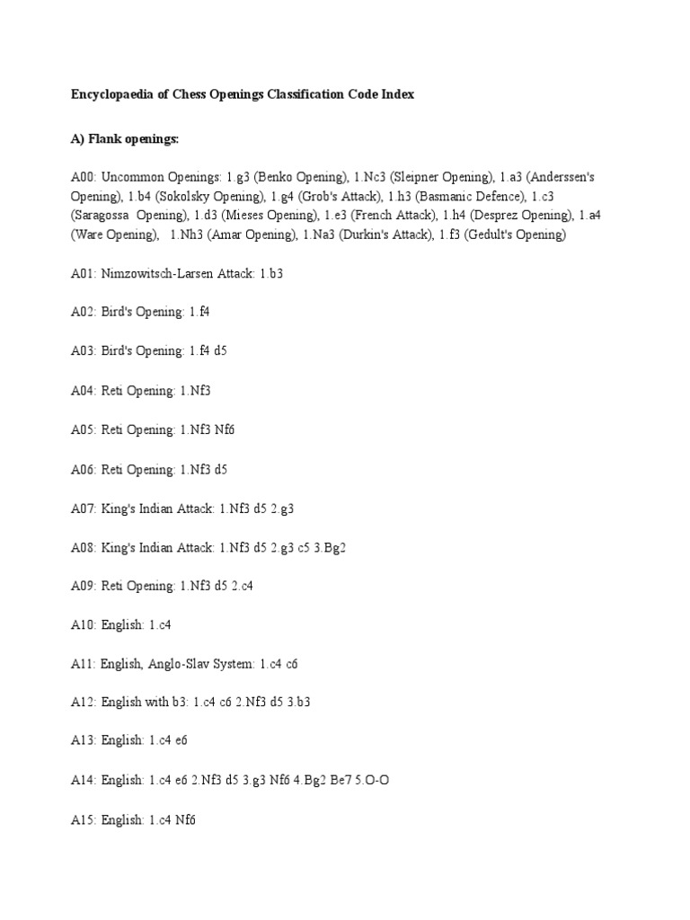 Encyclopaedia of Chess Openings | PDF