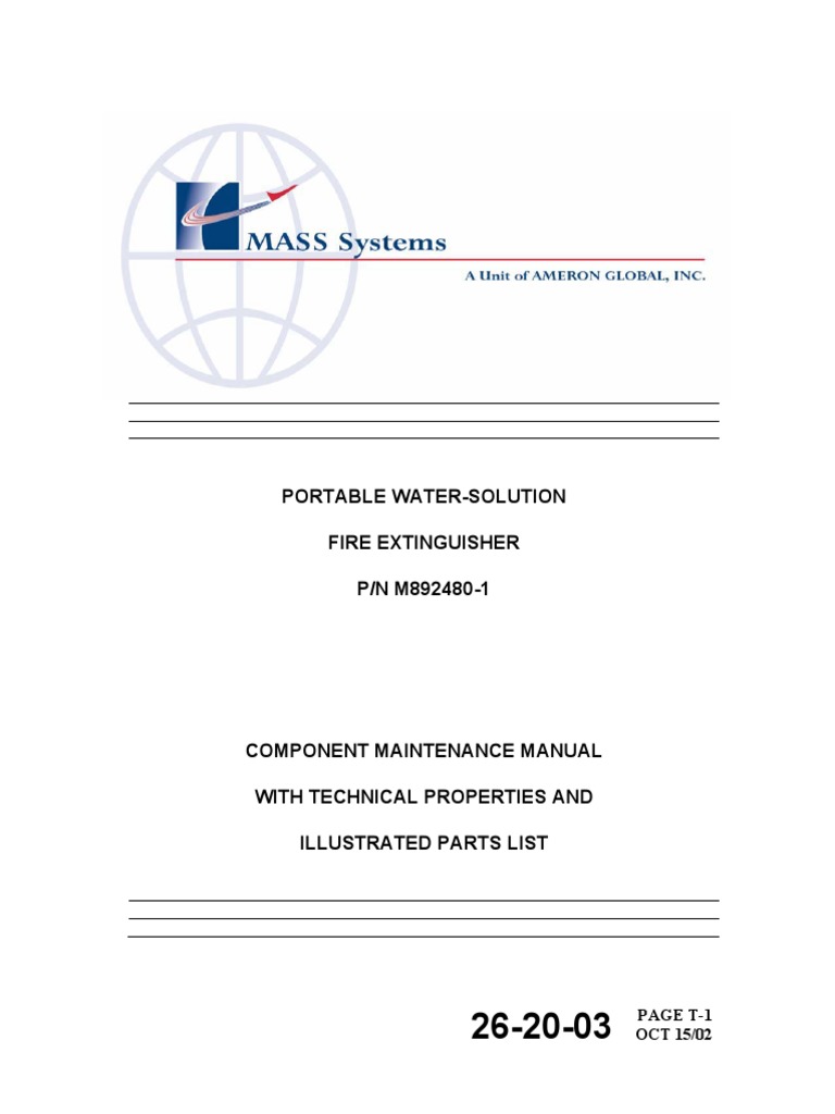 Portable Water-Solution Fire Extinguisher P/N M892480-1: Page T-1 OCT ...