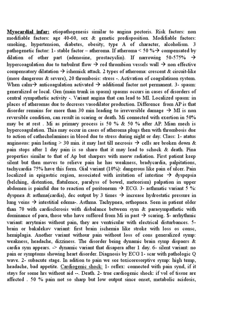 Myocardial Infar: Etiopathogenesis Similar To Angina Pectoris. Risk ...