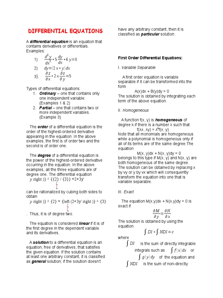 Differential Equations Guide | PDF | Equations | Derivative