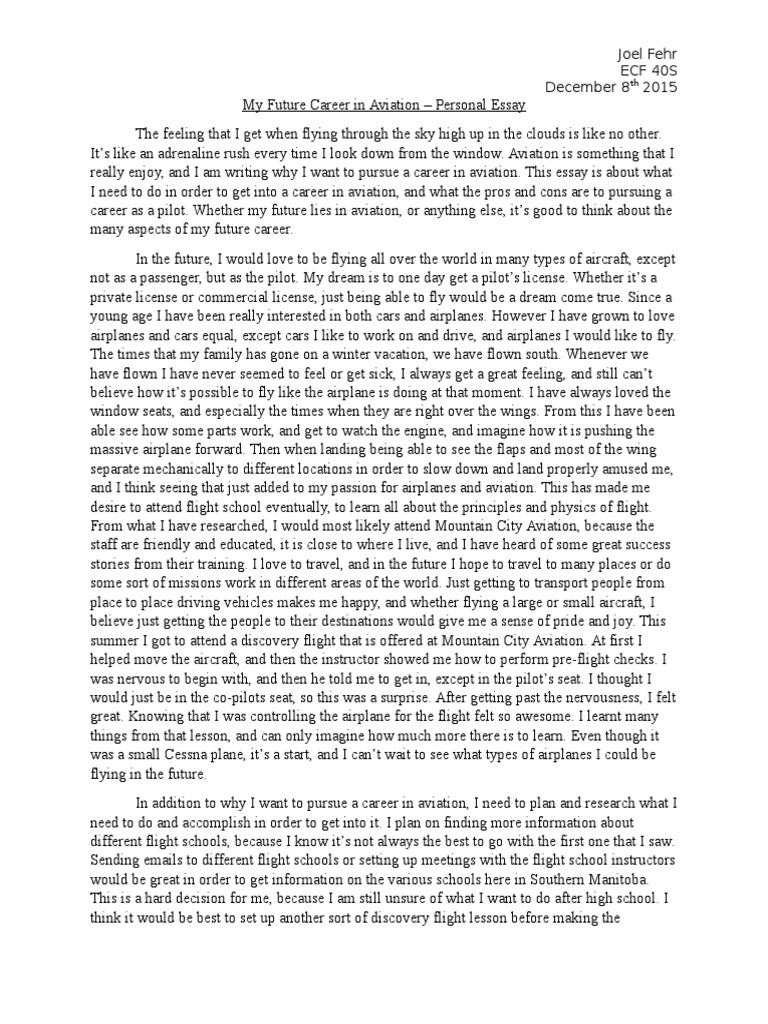 Personal Essay On Future Career in Aviation | PDF | Airplane | Aviation