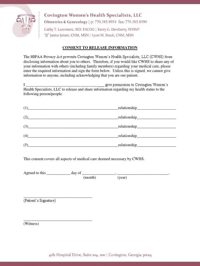 HIPAA Consent Form for Information Release | PDF
