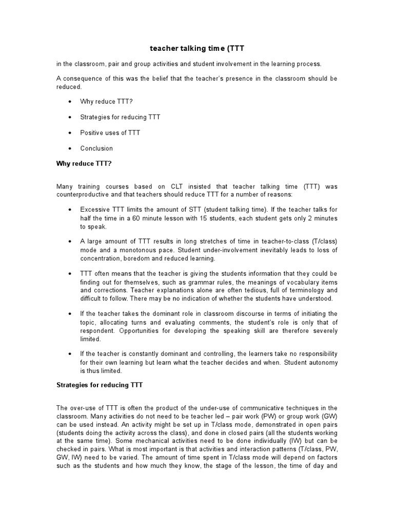 Teacher Talking Time | PDF | Constructivism (Philosophy Of Education ...