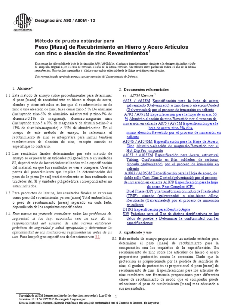 ASTM A90.en - Es | PDF | Ácido clorhídrico | Revestimiento