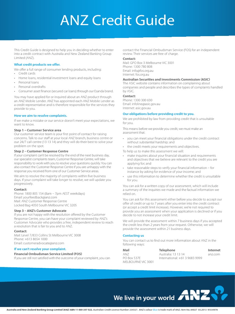 ANZ Credit Guide: What Credit Products We Offer | PDF | Loans | Credit ...