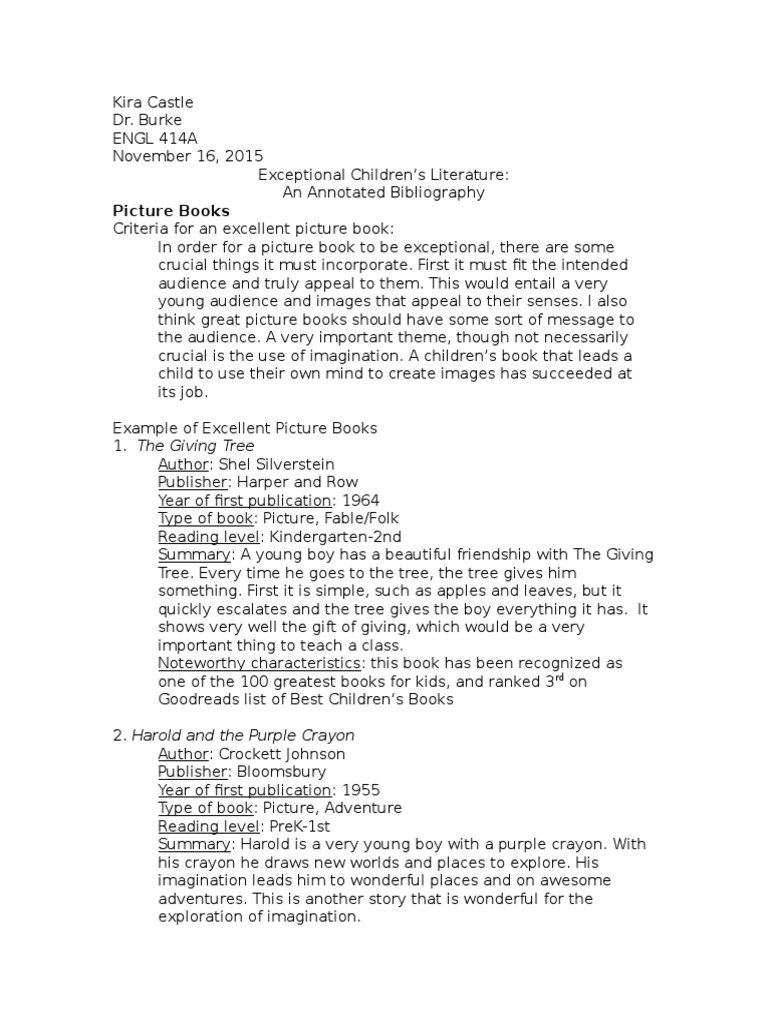 Annotated Bibliography Children Lit Castle | PDF | Harry Potter ...